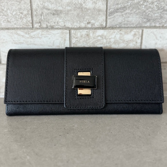 Furla | Bags | Furla Black Womens Clutch Twist Lock Wallet | Poshmark